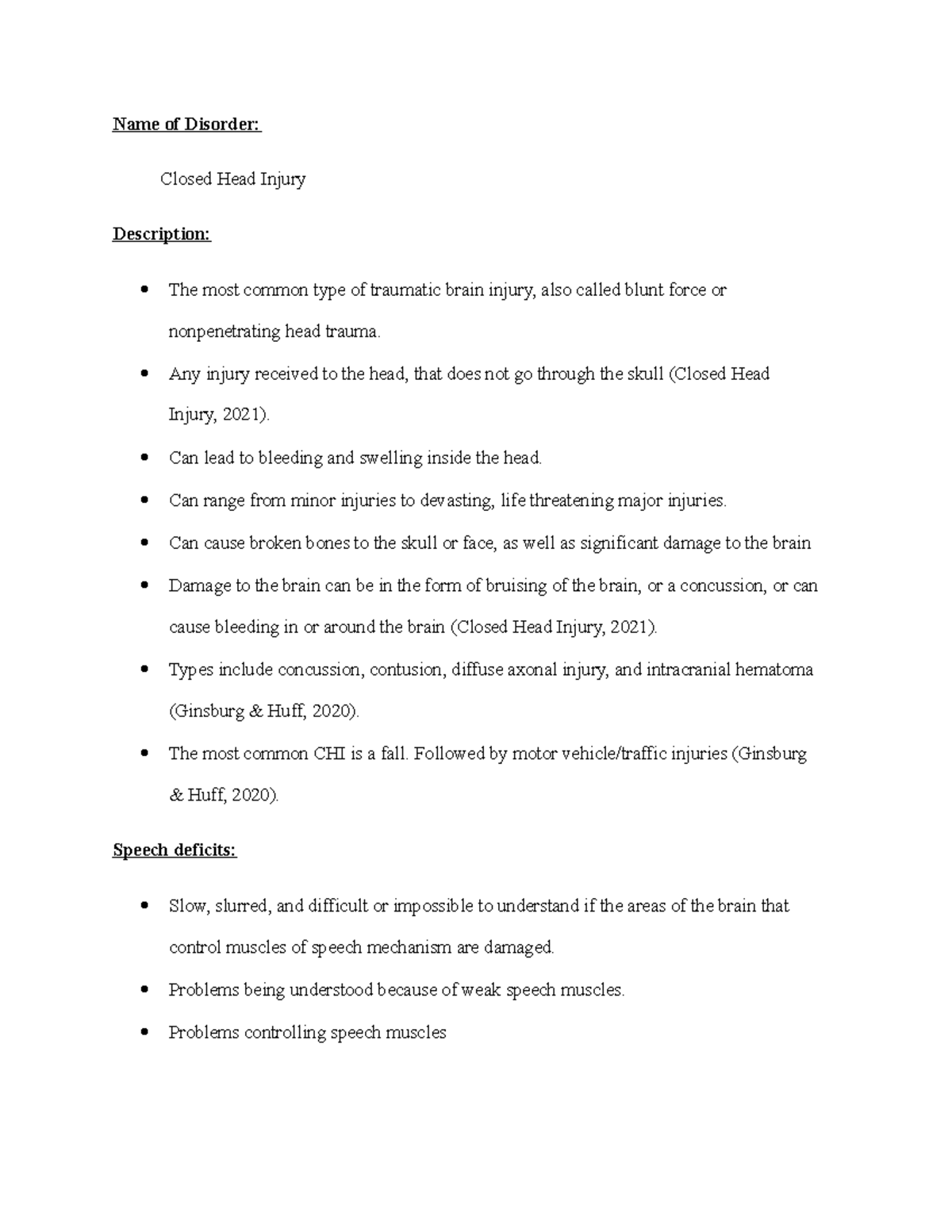 AND closed head injury - Name of Disorder: Closed Head Injury ...