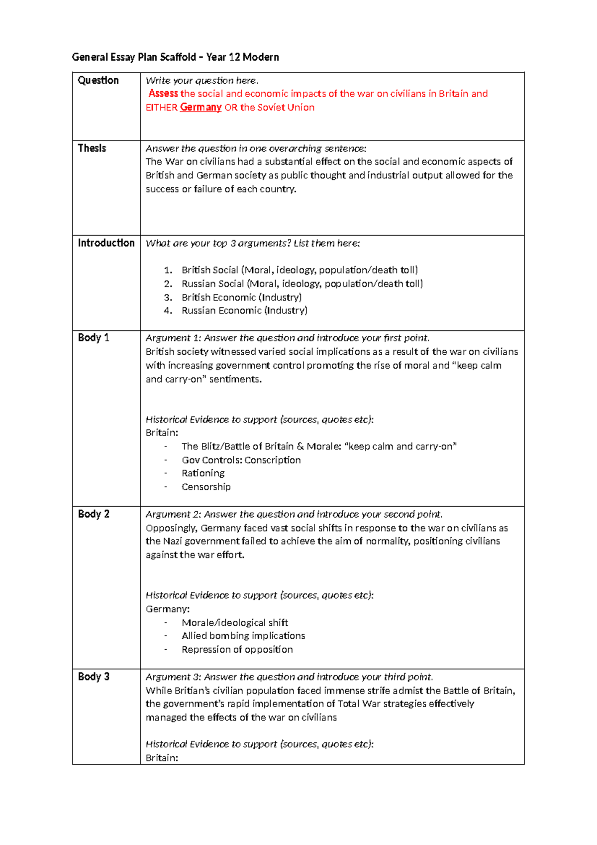 2004 Essay Scaffold copy 3 - General Essay Plan Scaffold – Year 12 ...