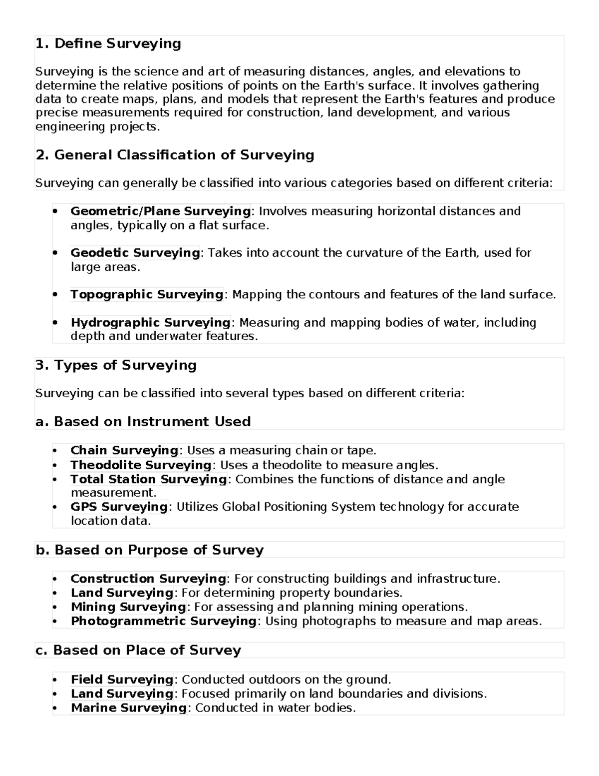 Fundamentals of surveying research no. 1 - 1. Define Surveying ...