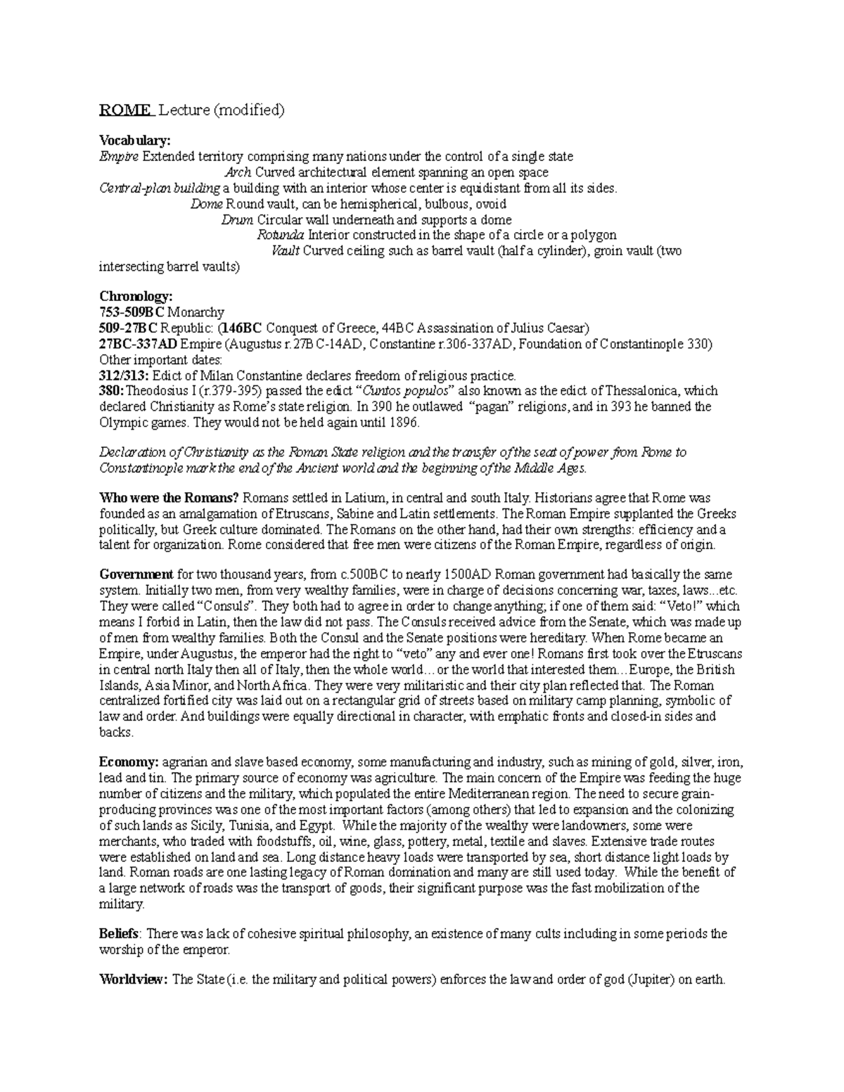 ROME Lecture (modified) - ROME Lecture (modified) Vocabulary: Empire ...