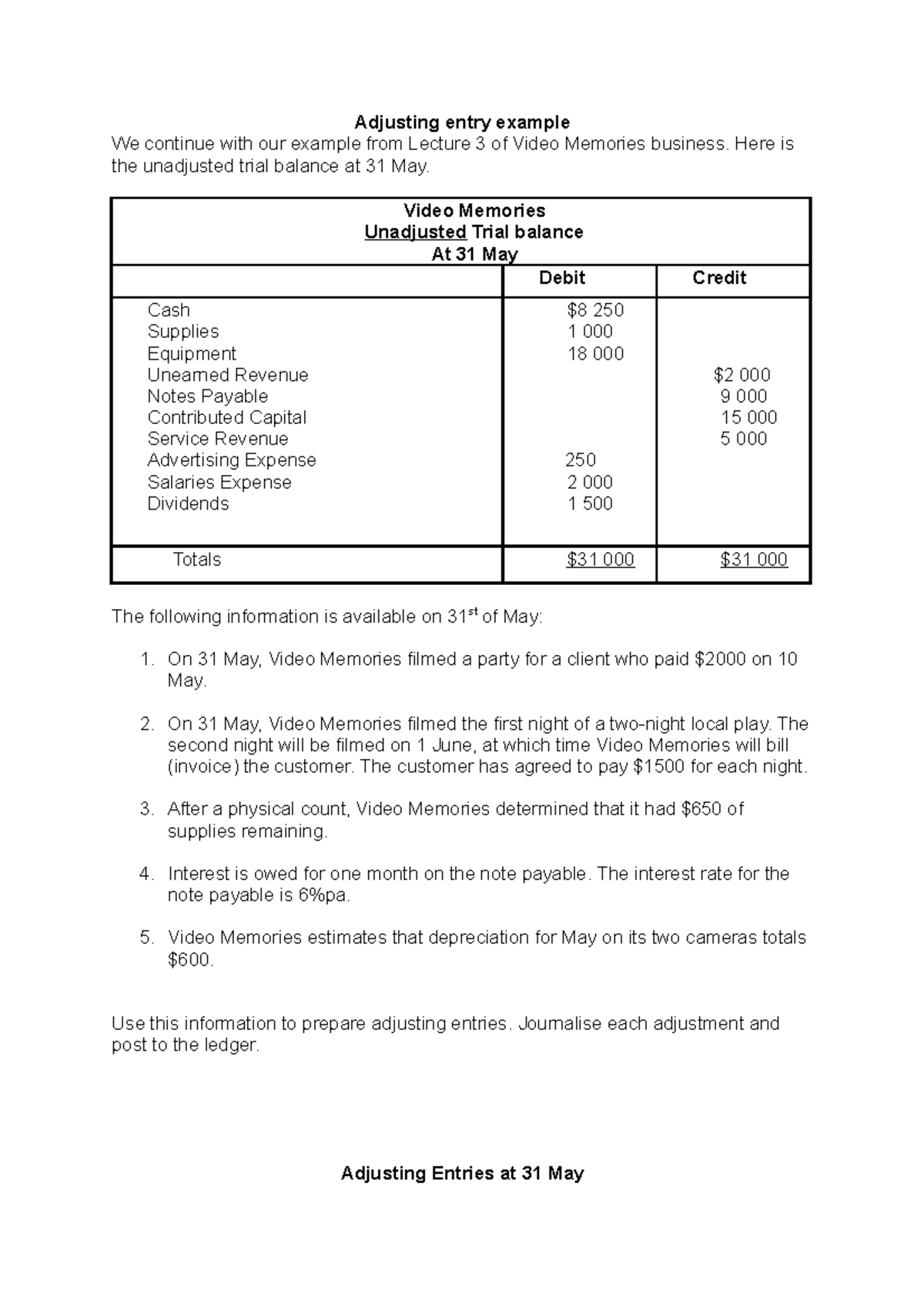 A djusting entry question - Adjusting entry example We continue with ...