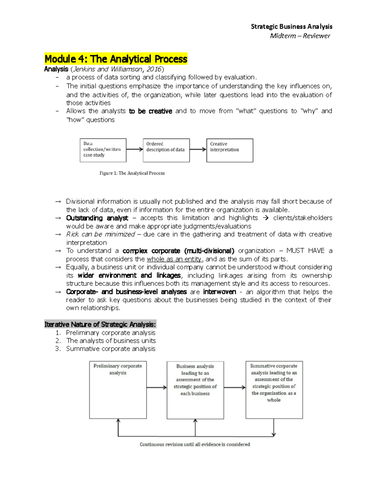 Midterm - SBA - Midterm – Reviewer Module 4 : The Analytical Process Analysis ( Jenkins and ...