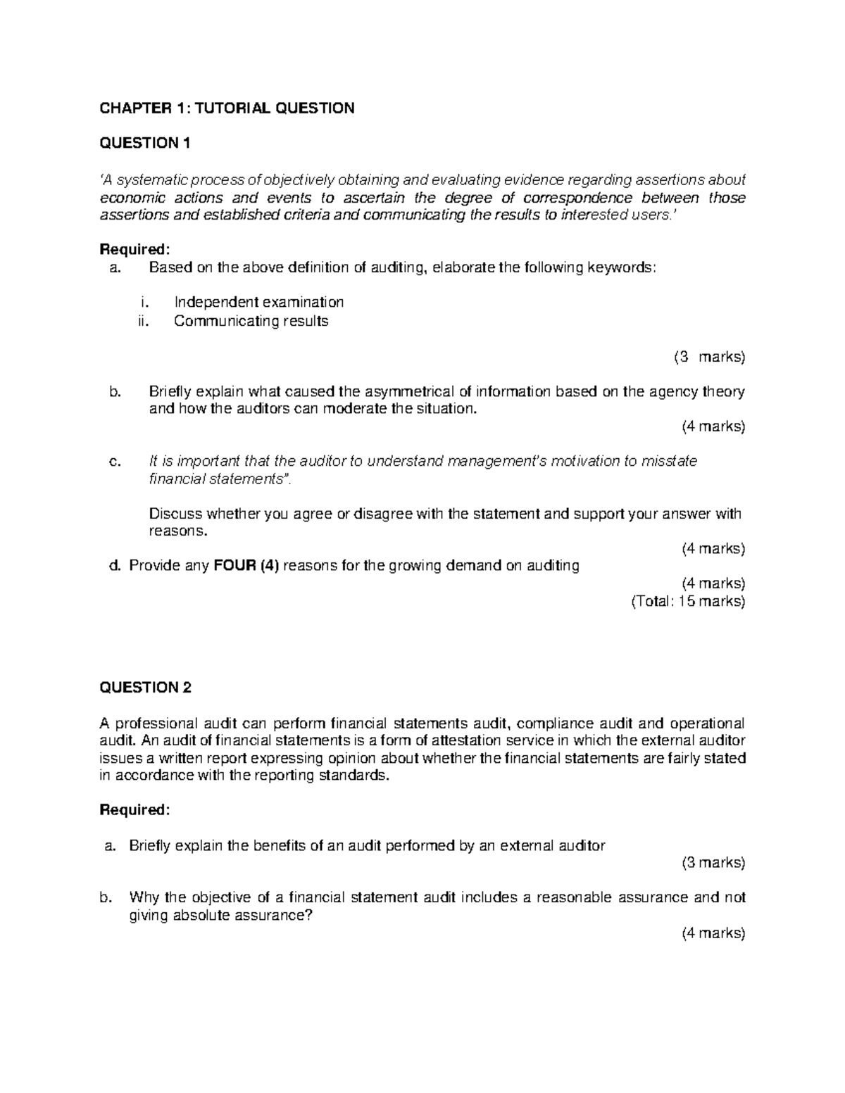 Chapter 1 - Tutorial Questions - CHAPTER 1: TUTORIAL QUESTION QUESTION ...