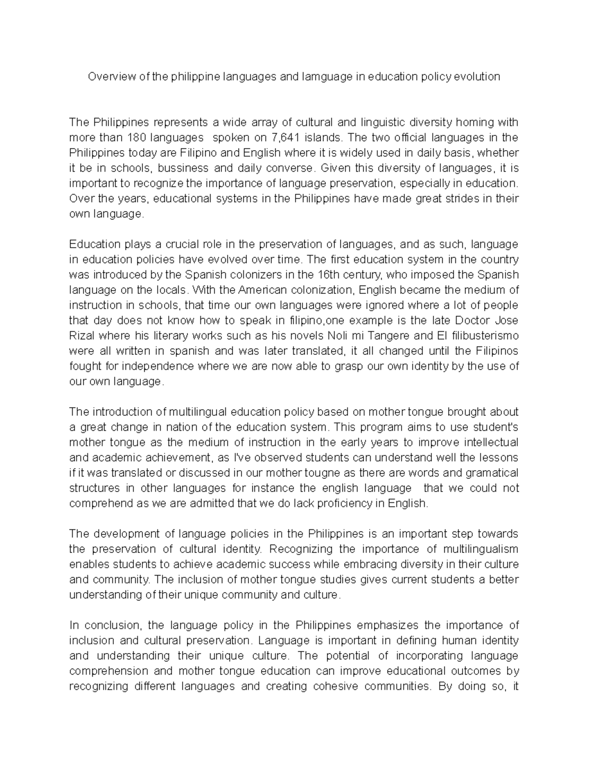 Overview of the philippine languages and lamguage in education policy ...
