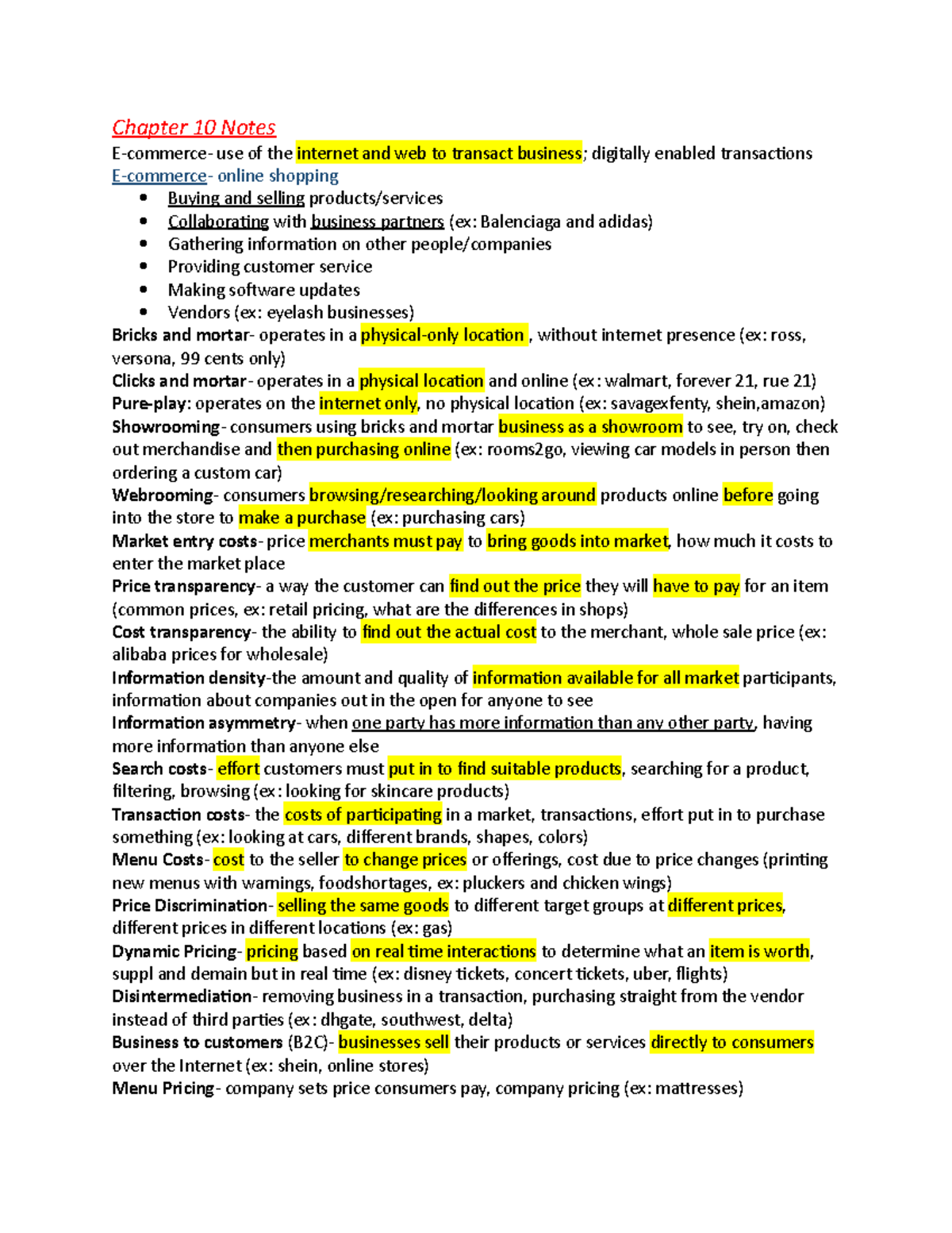 I.S. Notes - Chapter 10 Notes E-commerce- use of the internet and web ...