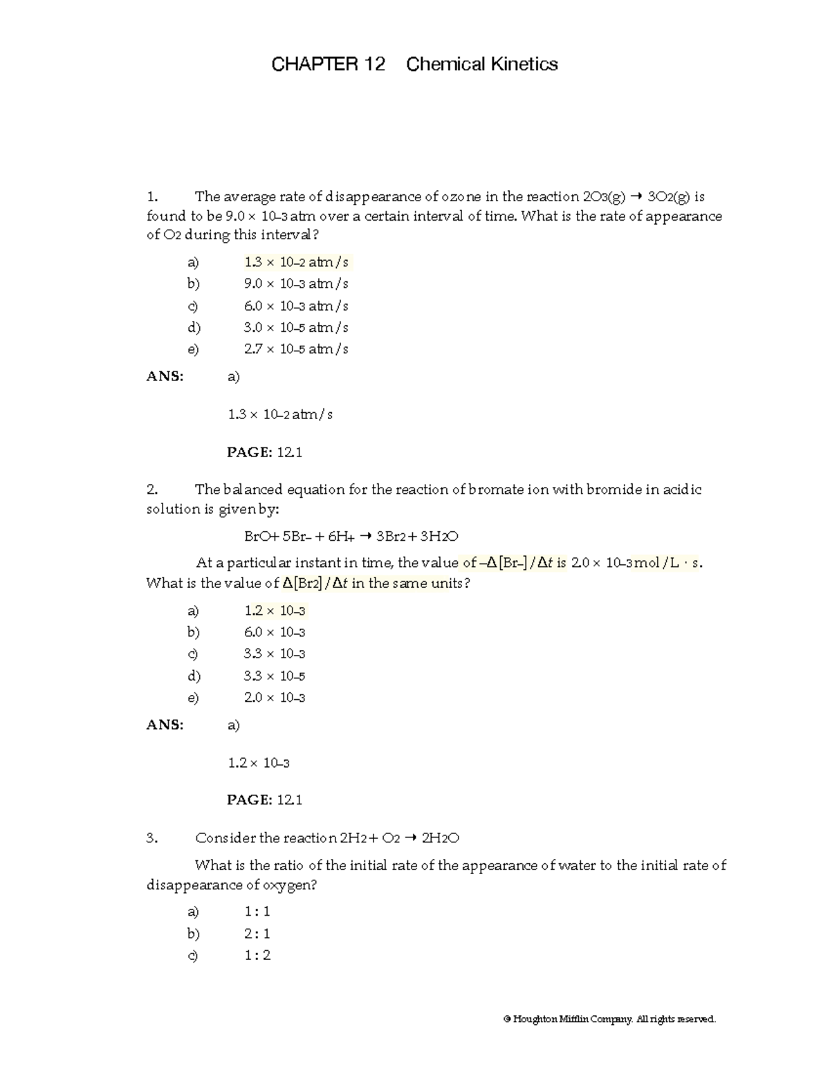 Tb12 chemistry question and answer - ! ! 1.! The average rate of ...