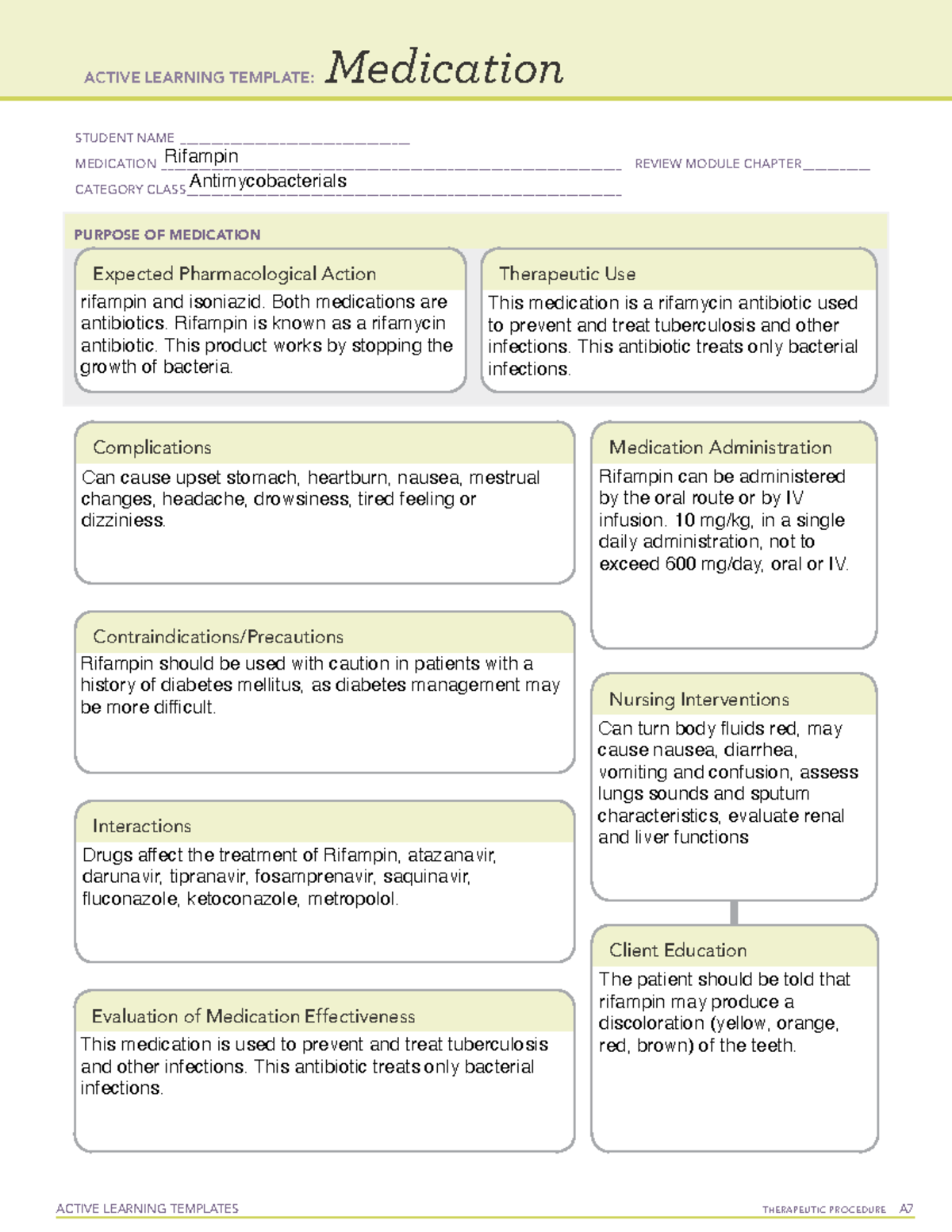 Rifampin - Review notes and answers for quiz 1 NURS 306. Notes for the ...