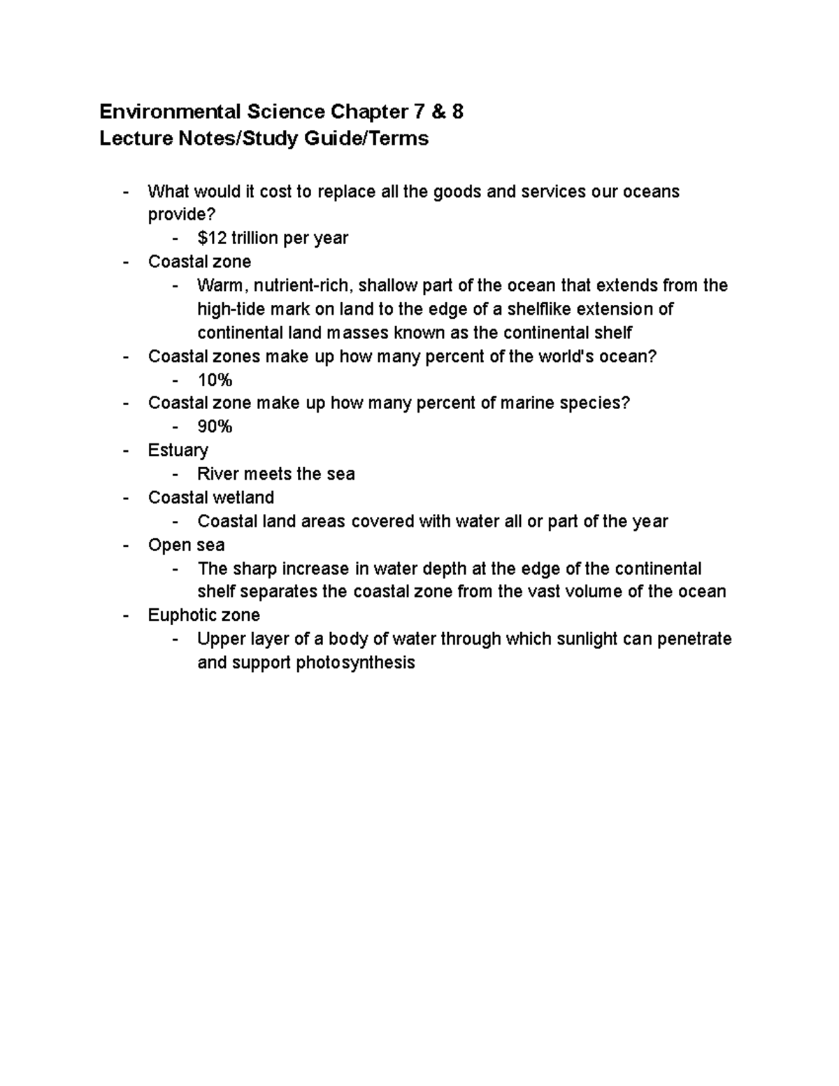 Environmental Science Chapter 7 & 8 Lecture Notes Study Guide Terms ...