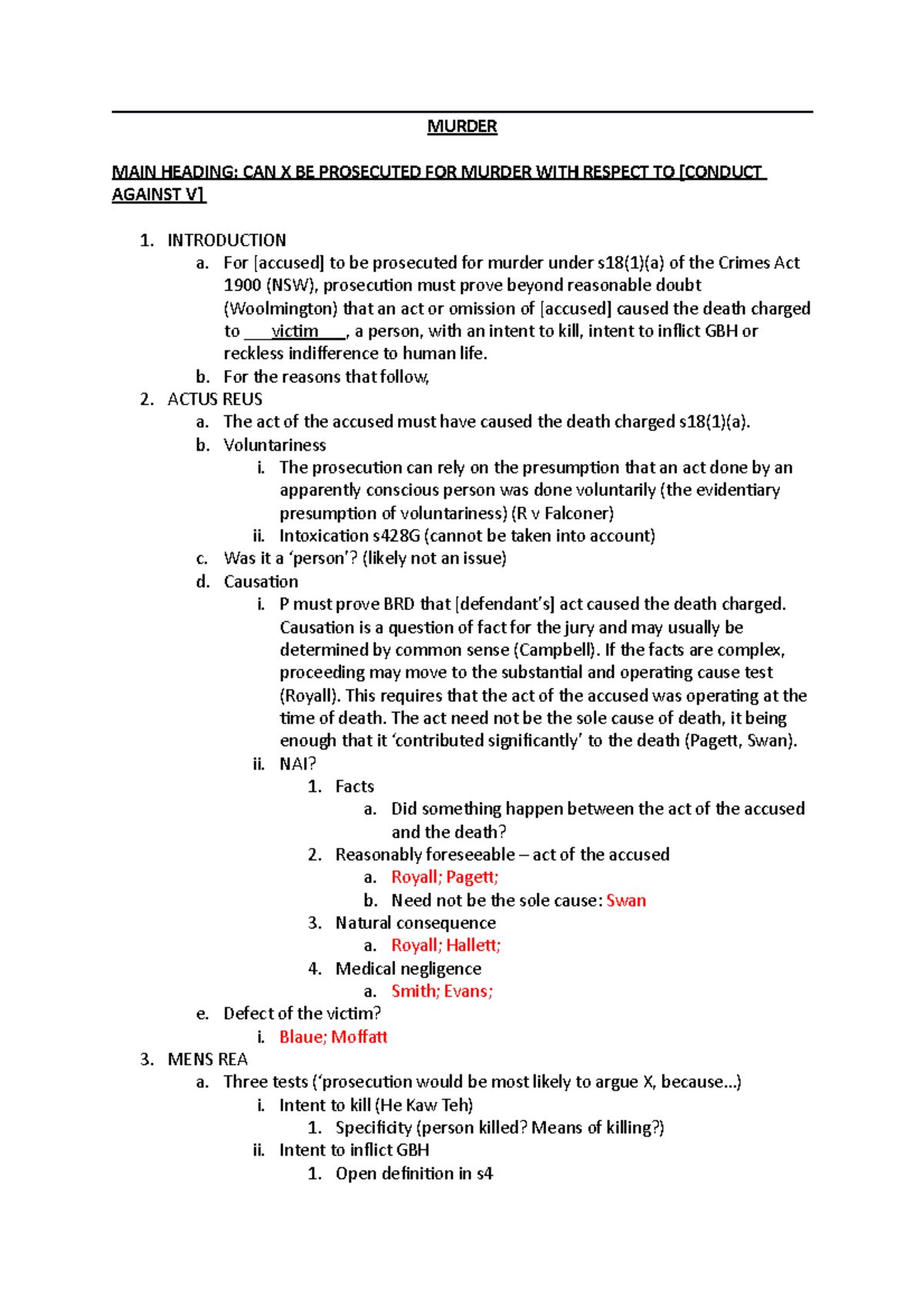 Exam scaffold - 2019 - MURDER MAIN HEADING: CAN X BE PROSECUTED FOR ...