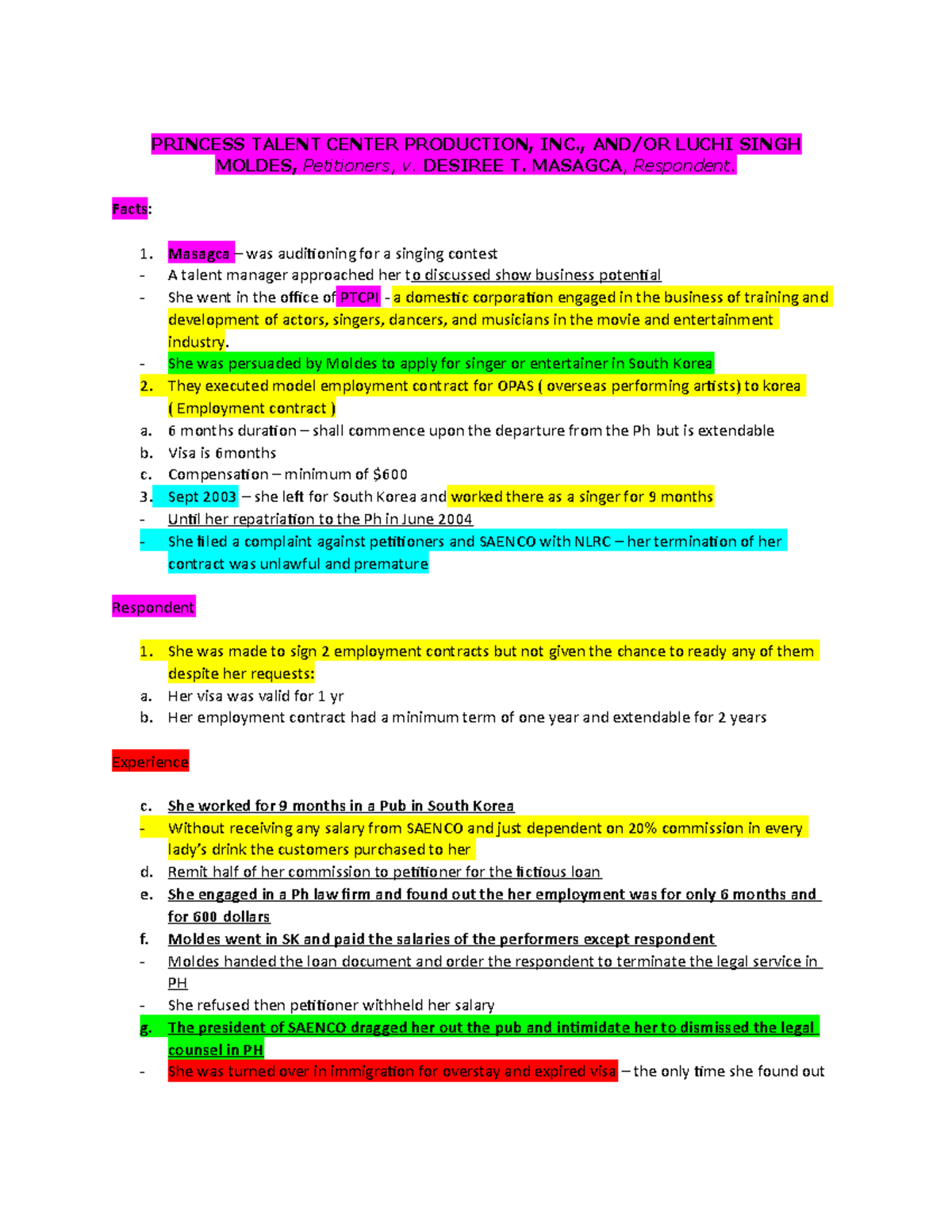 10 lex loci contractus- PTCP & Saenco v Masagca - PRINCESS TALENT ...