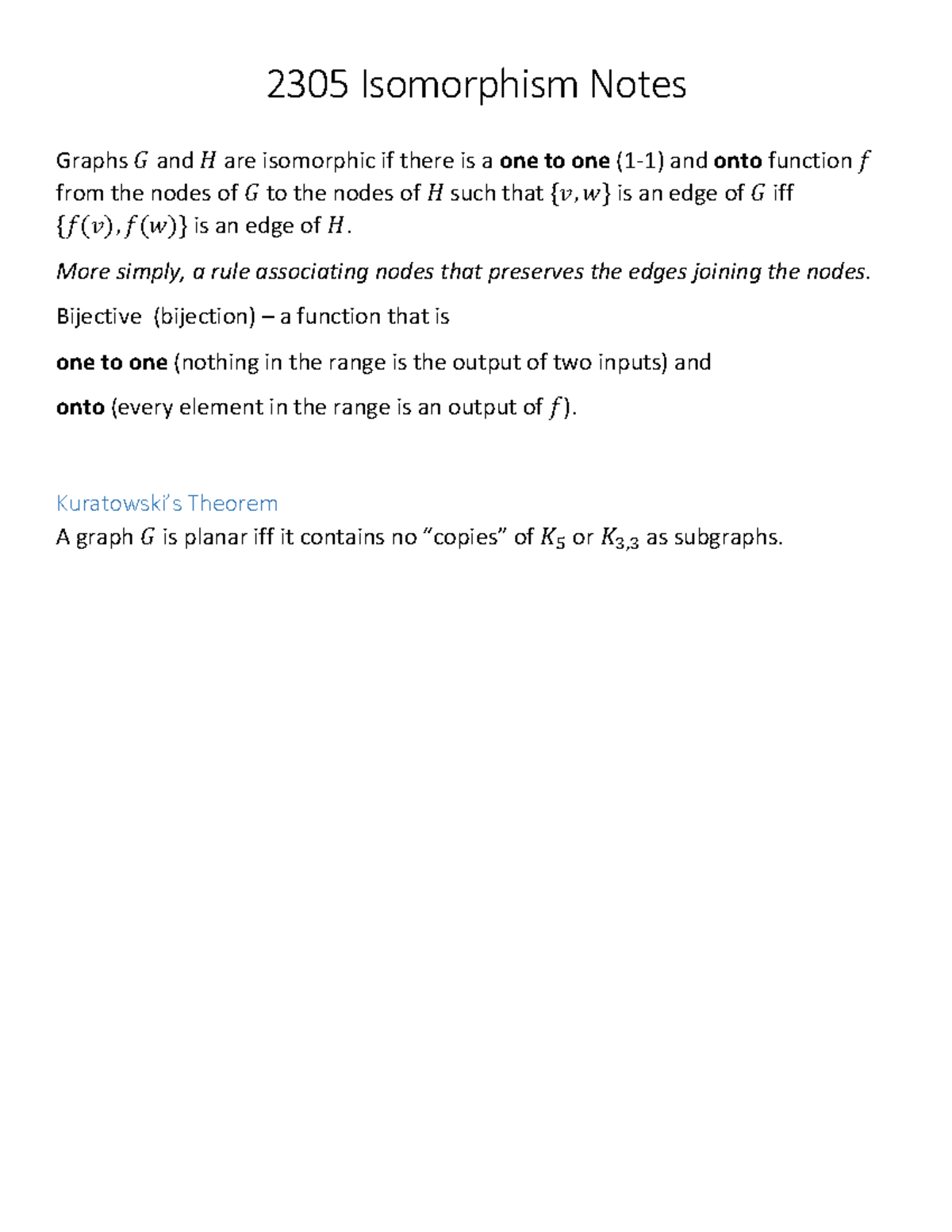 Isomorphism Notes - 2305 Isomorphism Notes Graphs ൂ䈻 and ൂ䉋 are ...