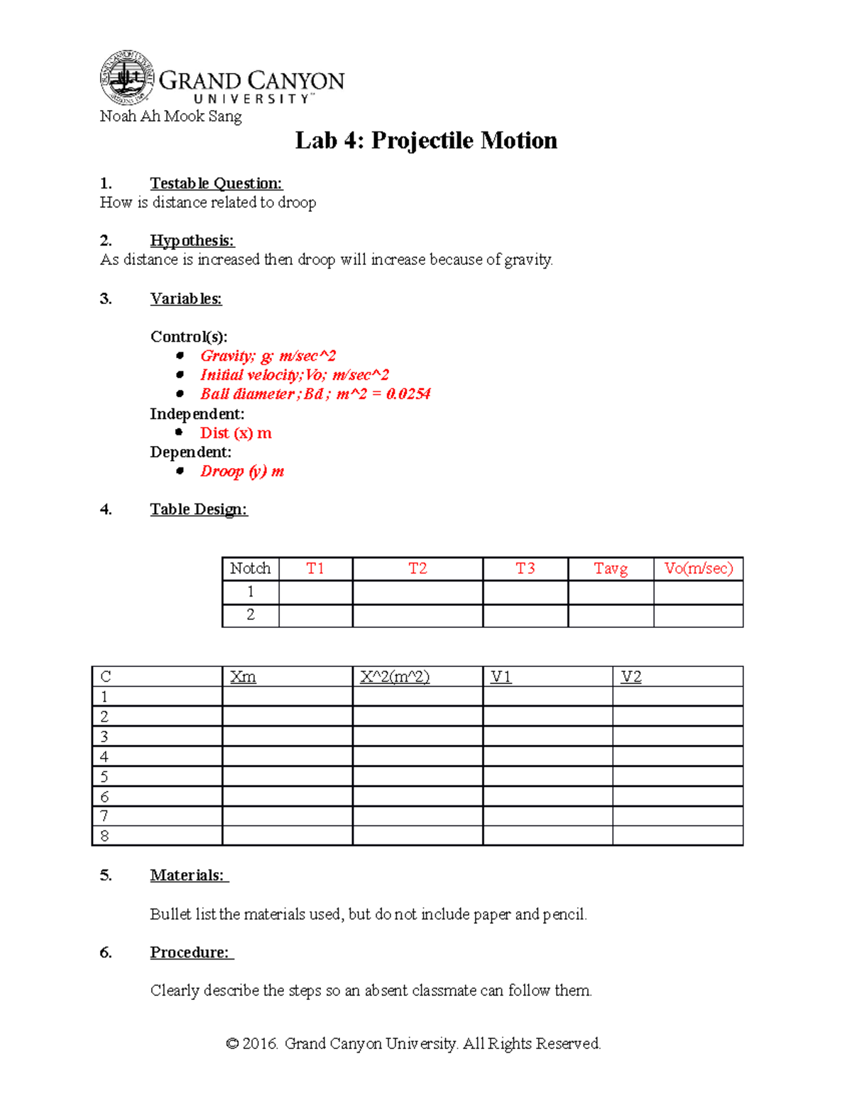 PHY-111L-RS-Lab4 Projectile Motion - Lab 4: Projectile Motion 1 ...