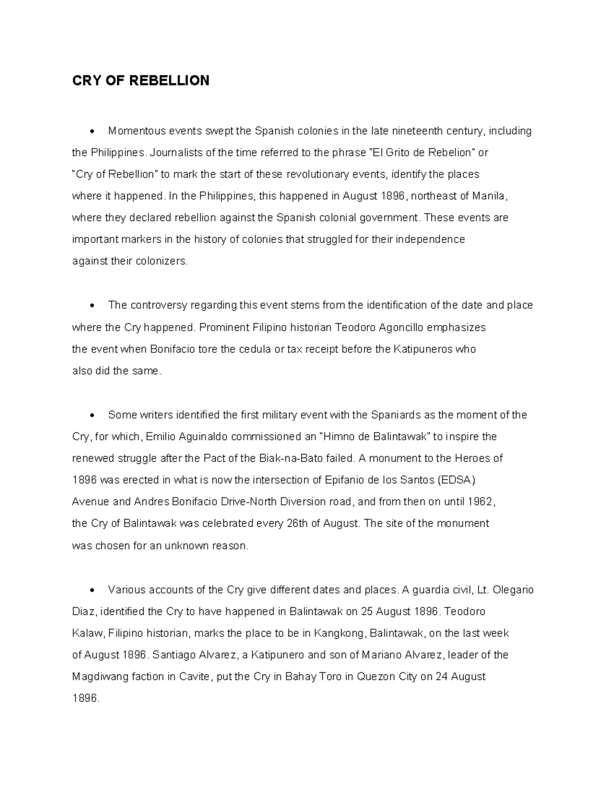 Cry-of-Rebellion - Cry of rebellion marked the start of the Philippine ...
