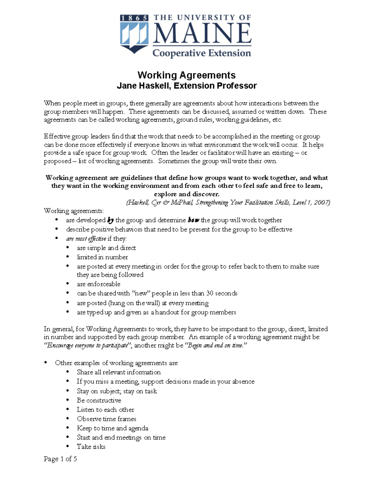 Working-agreements-defined - Working Agreements Jane Haskell, Extension ...