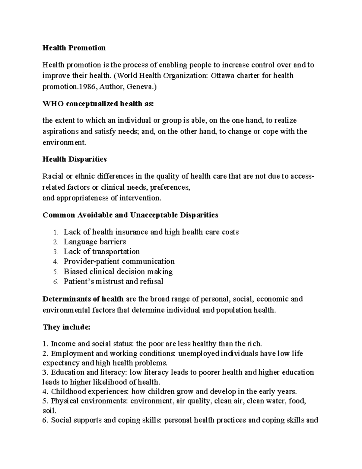 1015 midterm study guide - Health Promotion Health promotion is the ...