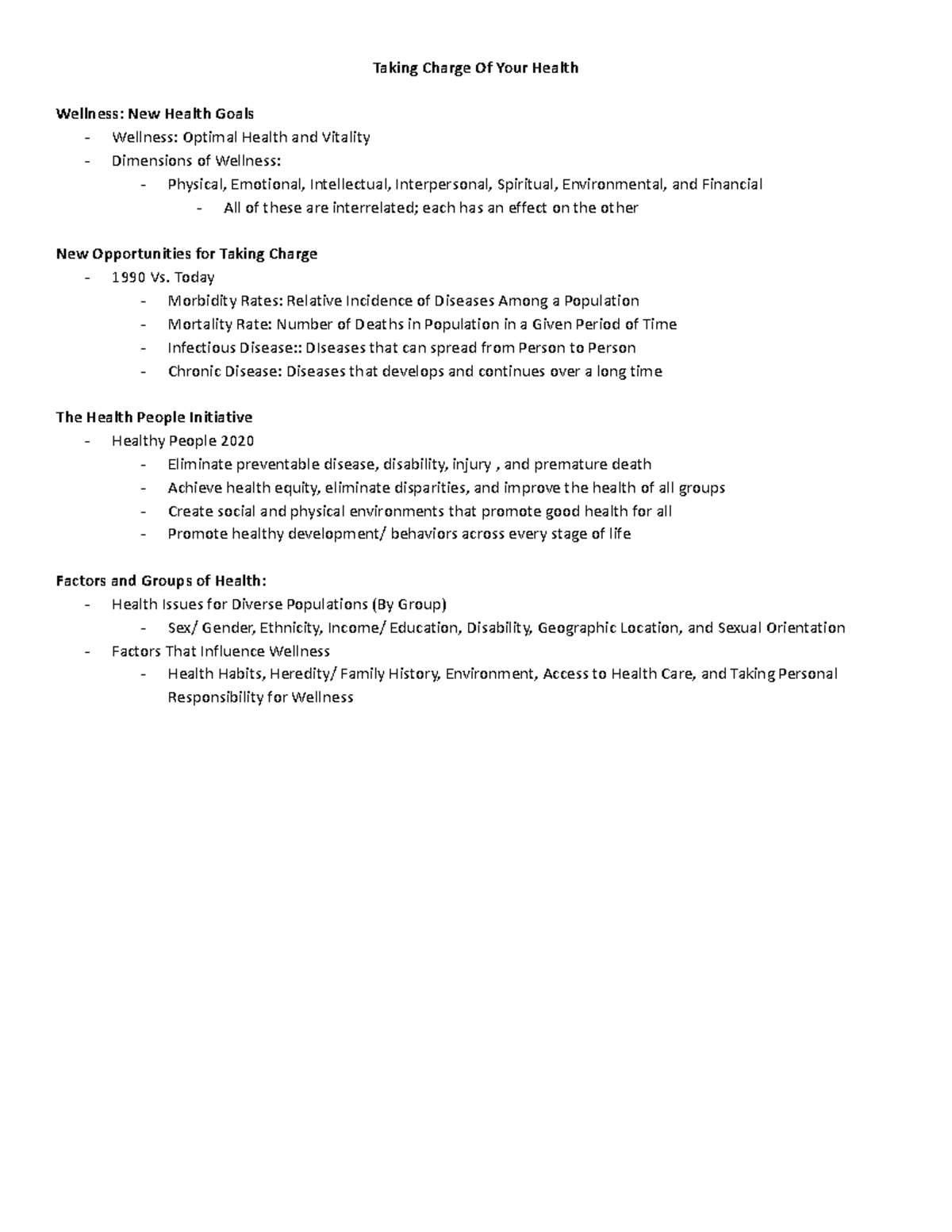 Chapter 1 PP Notes Taking Charge Of Your Health - Taking Charge Of Your ...