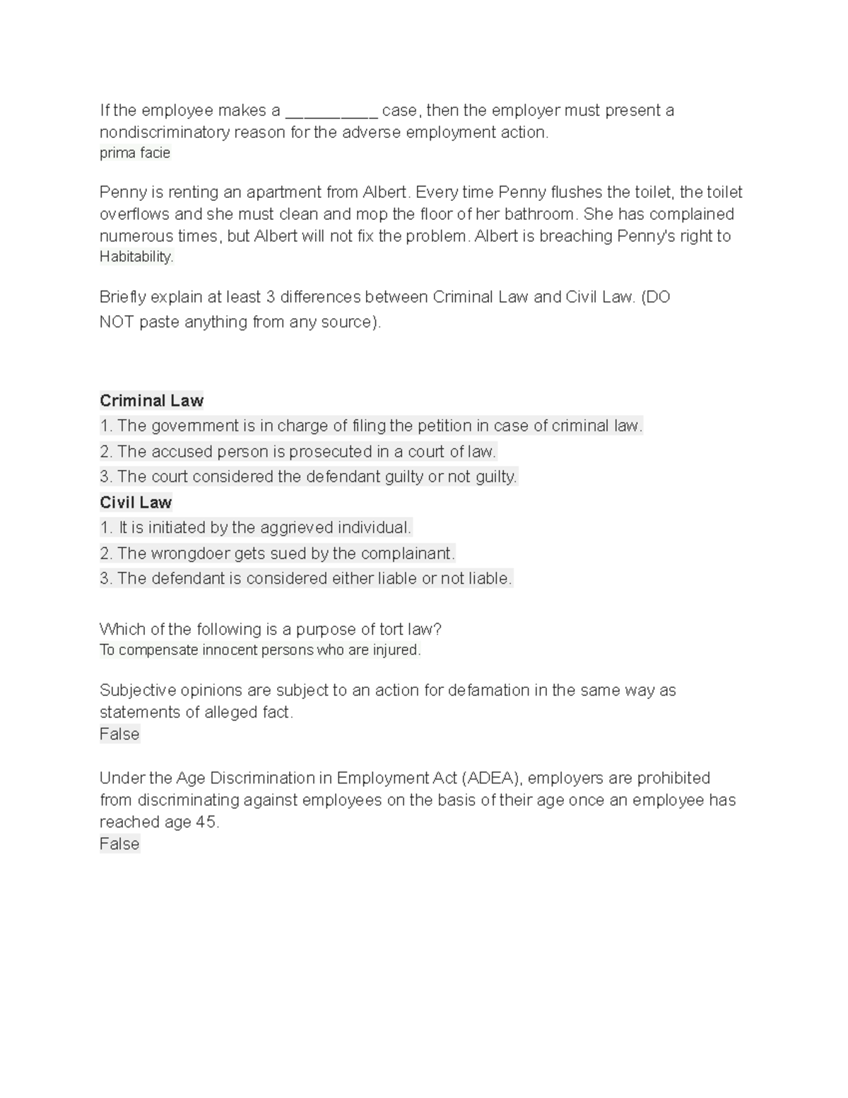 Final Exam Part Four Business Law If The Employee Makes A