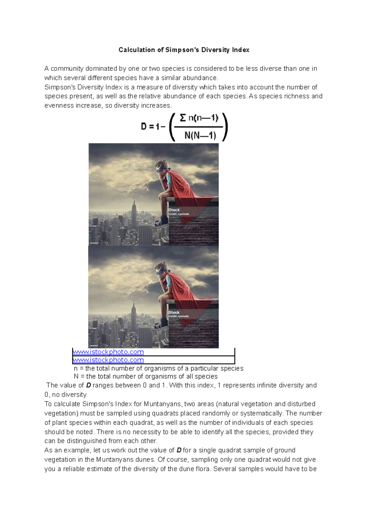 Simpson's Diversity Index calculation - Calculation of Simpson's ...