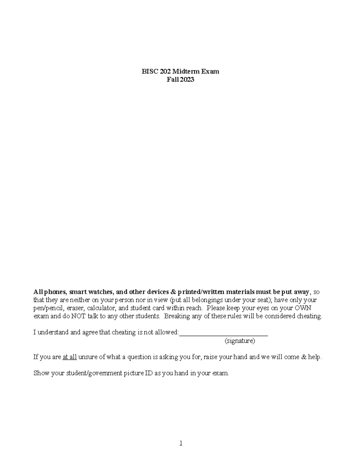 BISC 202 Midterm 1A Answer Key Fall 2023 - BISC 202 Midterm Exam Fall ...