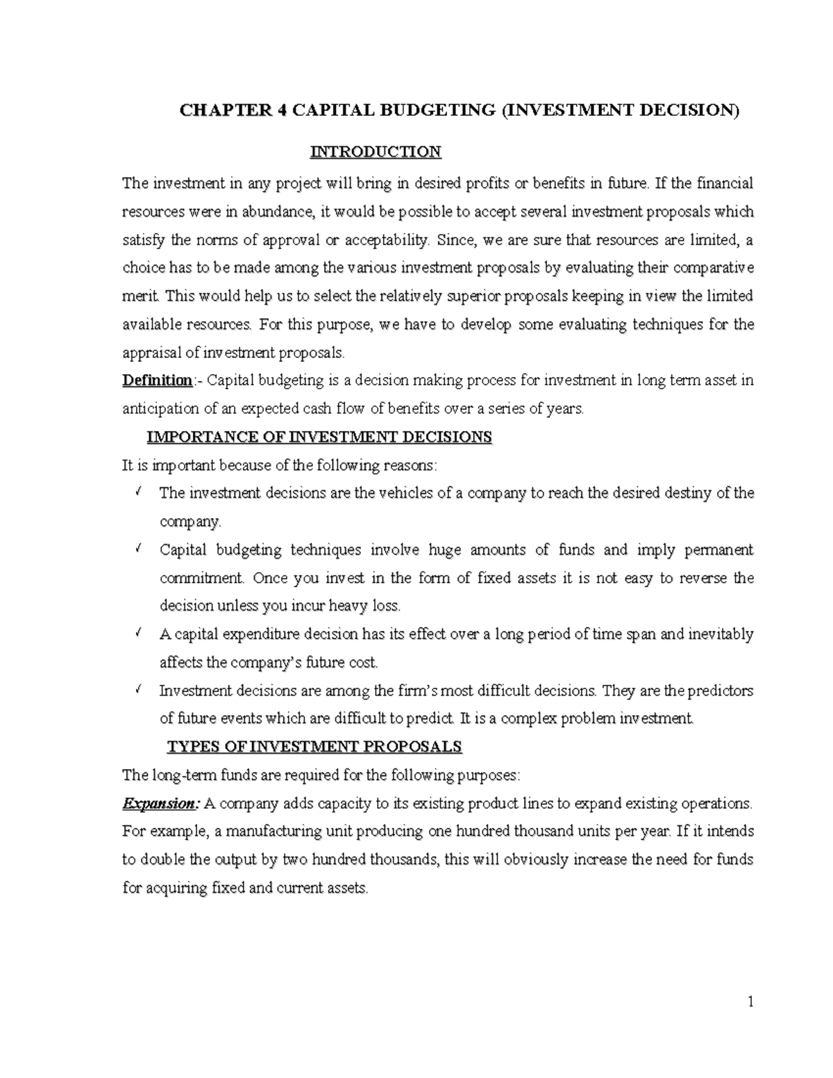 Chapter 4 FM capital budgeting - Financial accounting i - AMU - Studocu