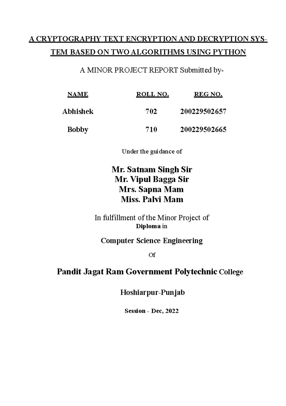 project report on encryption - A CRYPTOGRAPHY TEXT ENCRYPTION AND ...
