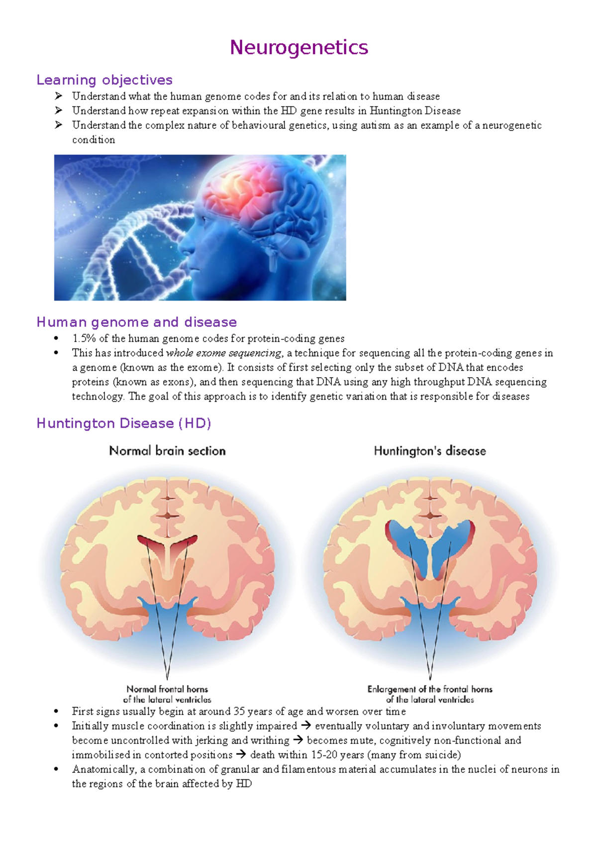 Neurogenetics - Neurogenetics Learning objectives Understand what the ...