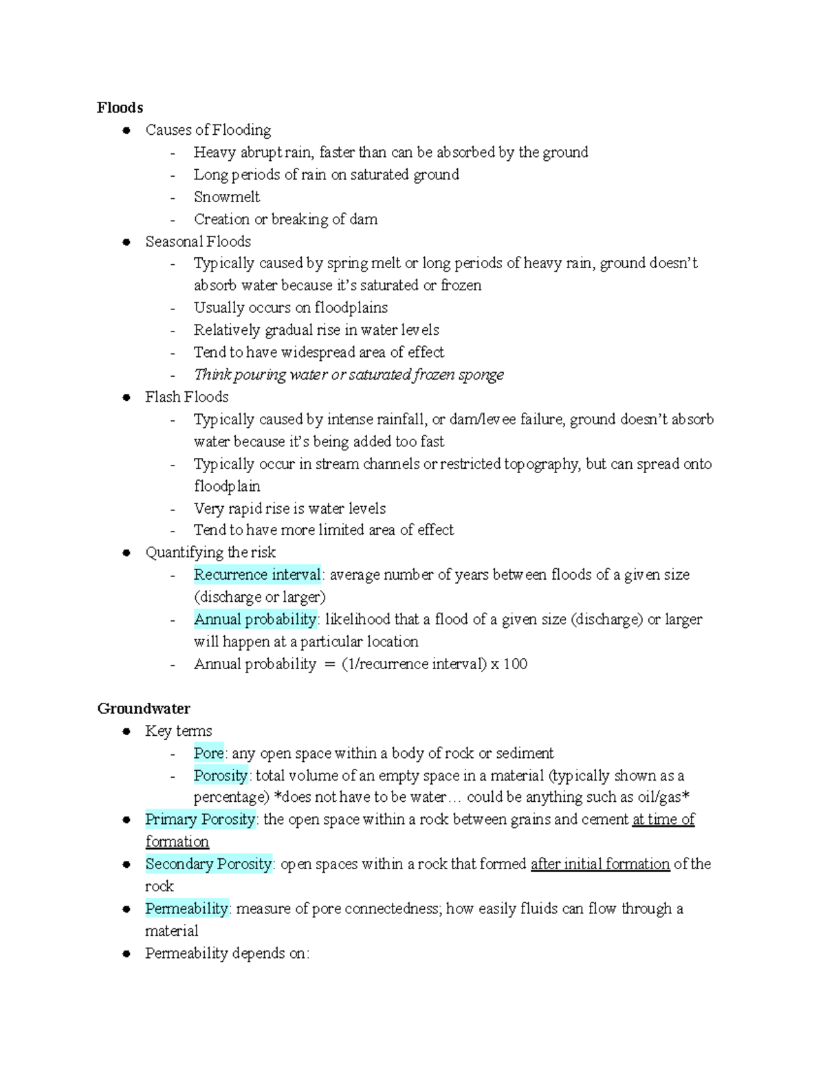 GEOL121 - Physical Geology Notes (third week of material) - Floods ...
