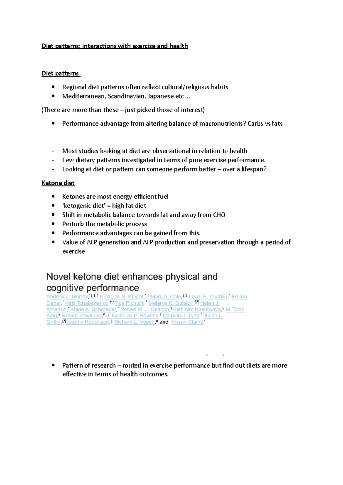 Diet patterns - complete notes - Diet patterns; interactions with ...