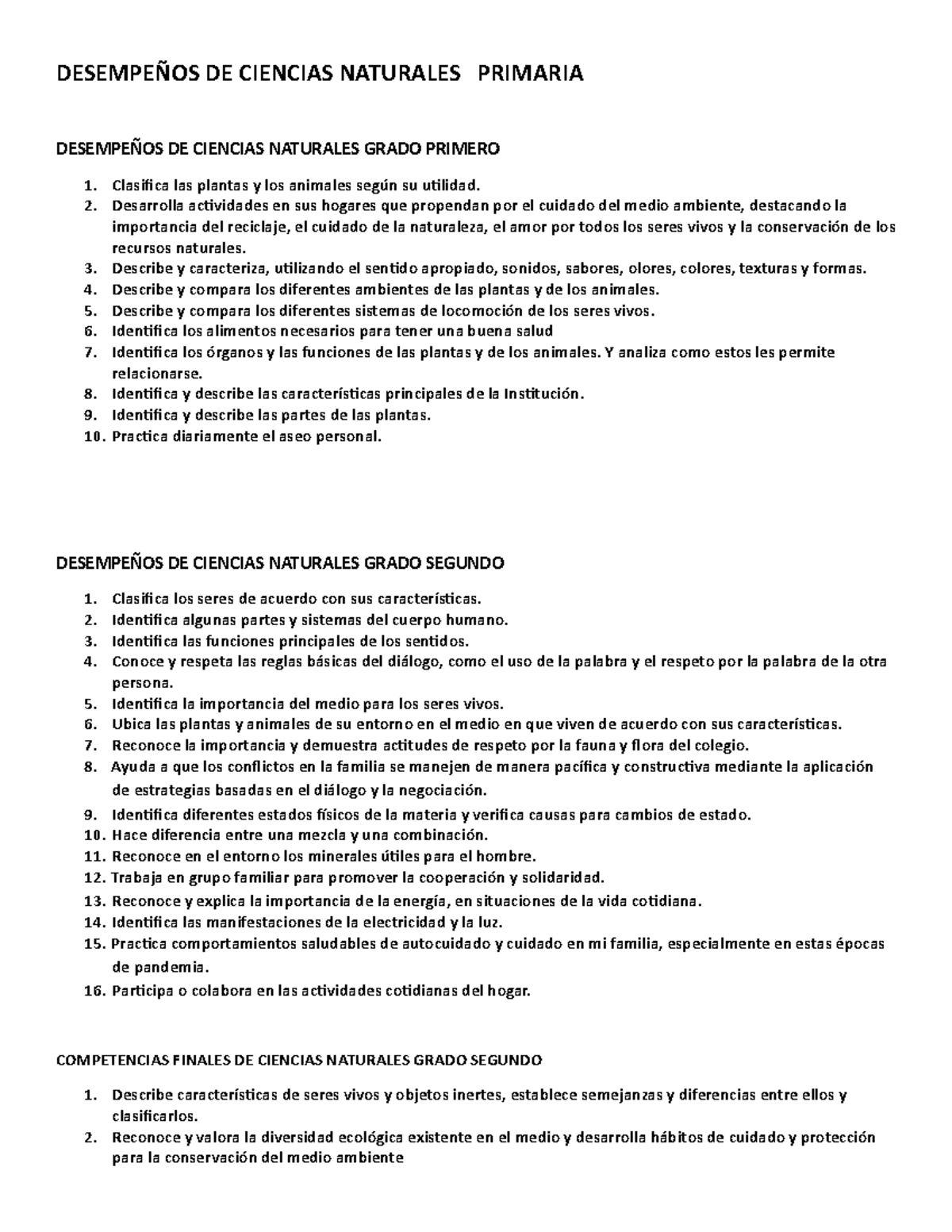 Desempeños 2022 Ciencias Naturales - DESEMPEÑOS DE CIENCIAS NATURALES ...