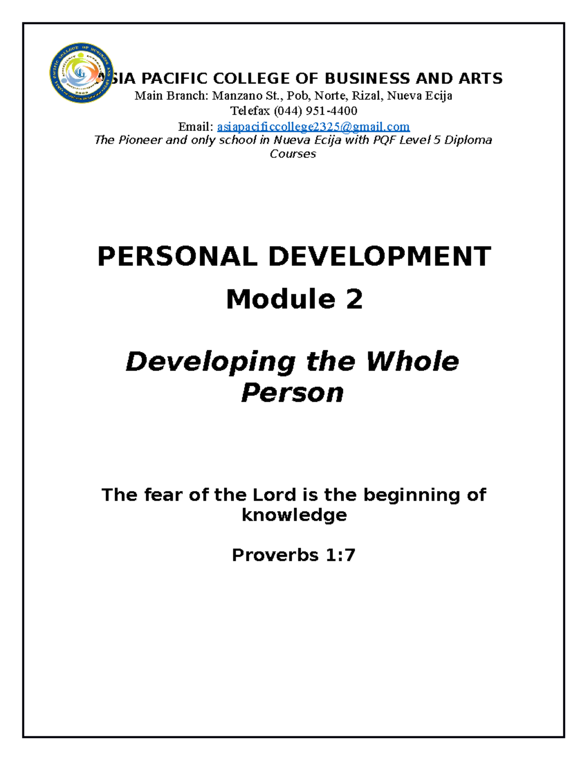 Perdev- Module-2 - Physical education - ASIA PACIFIC COLLEGE OF ...