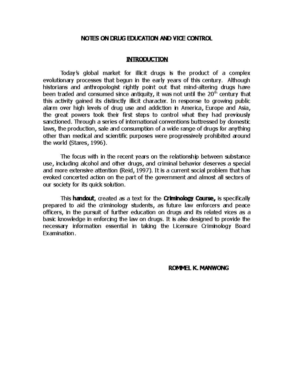 CDI Lecture 5 DE - adawdaw - NO TE S ON DRUG EDUCA TI ON AND VICE ...