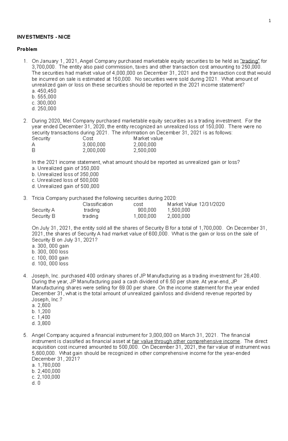 Investments-NICE - practice set for investment - INVESTMENTS - NICE ...
