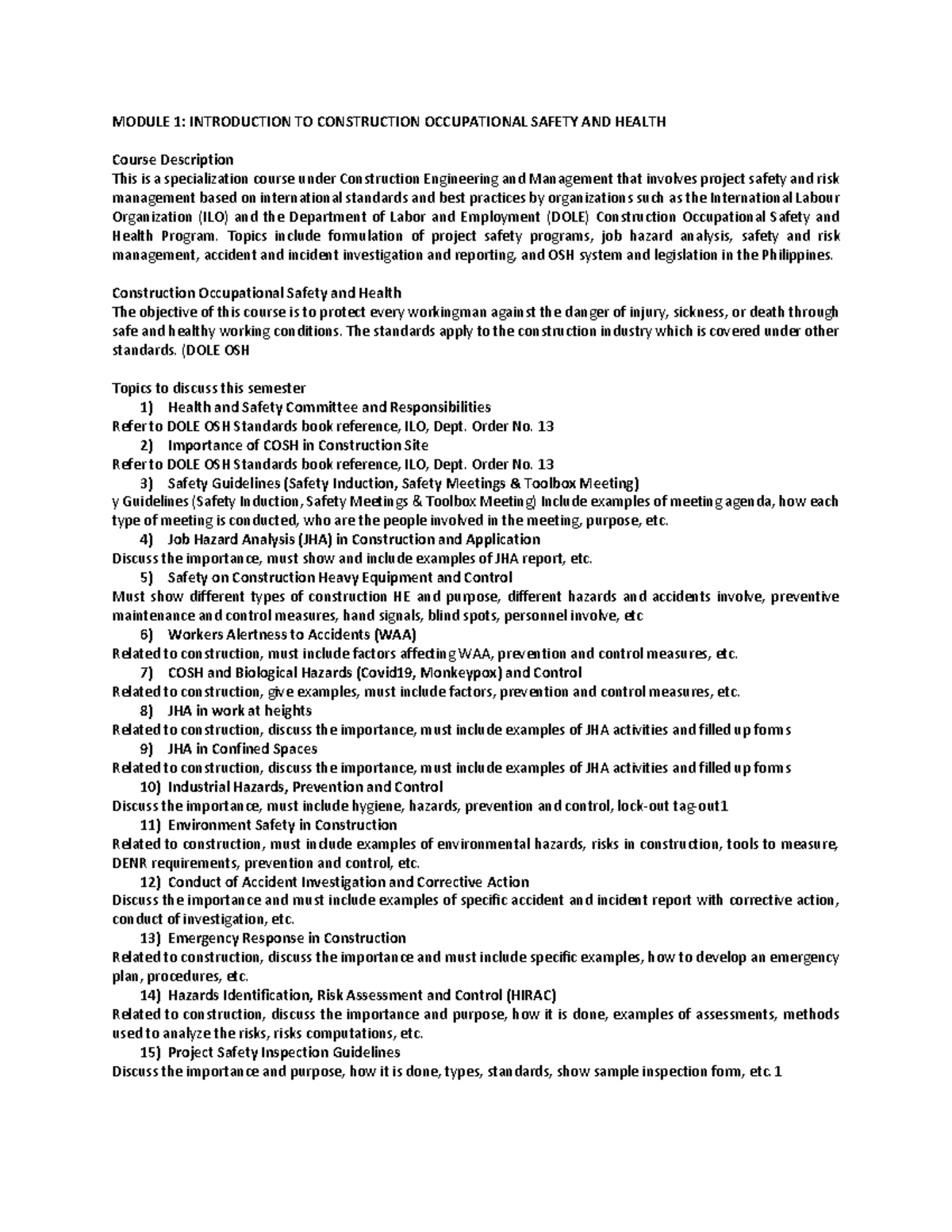 CEM COSH Module 1 TO 6 - safety importance - MODULE 1: INTRODUCTION TO ...
