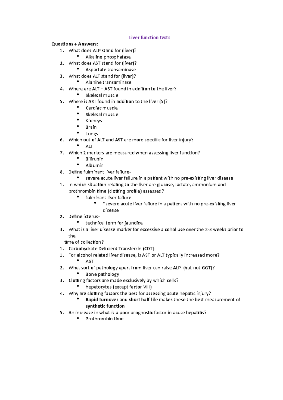 Liver function tests - Clinical Science, pathology - Liver function ...