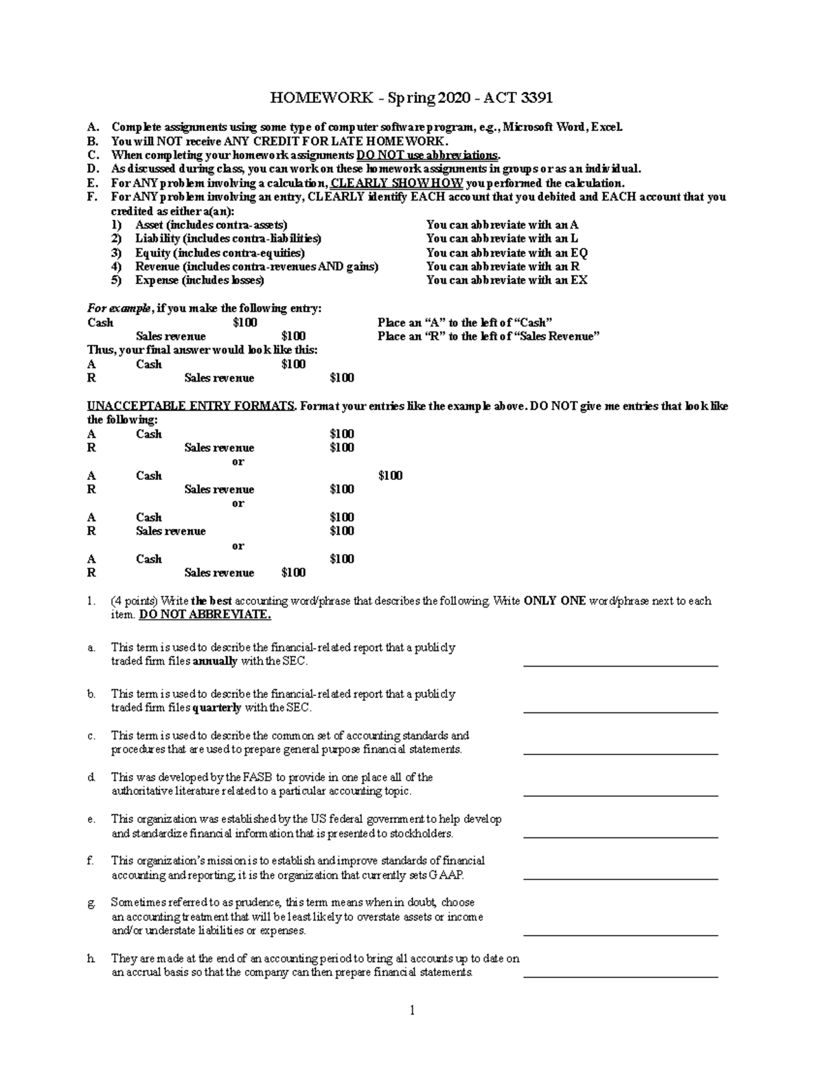 ACT3391- HW(9-13) - Homework - HOMEWORK - Spring 2020 - ACT 3391 A ...