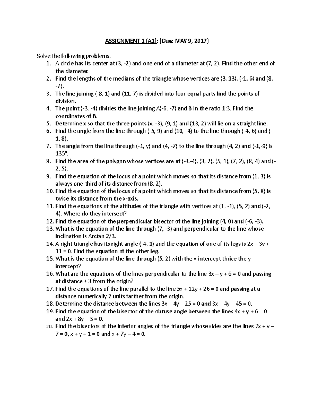MATH21-1 Assignment 1 (A1) - ASSIGNMENT 1 (A1): (Due: MAY 9, 2017 ...