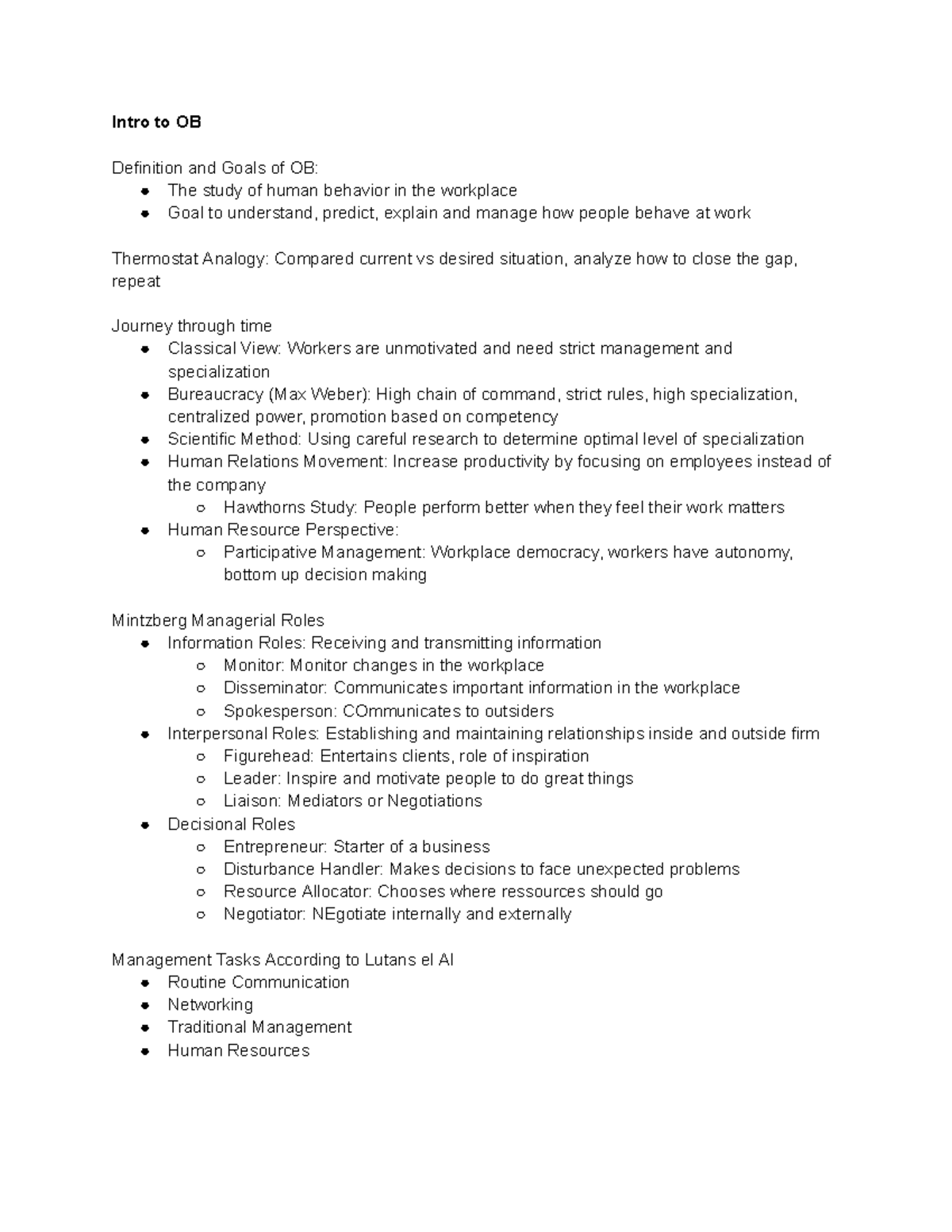 1BA3 - Organizational Behaviour Midterm Notes - Intro to OB Definition ...