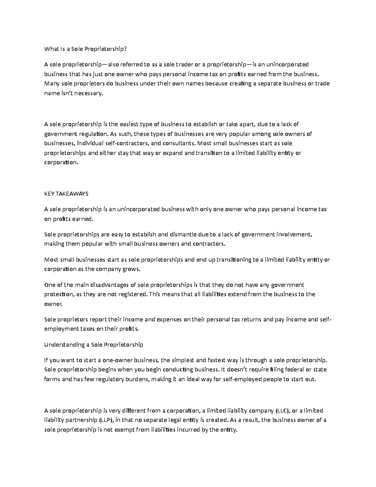 Sole Proprietorship - Many sole proprietors do business under their own ...