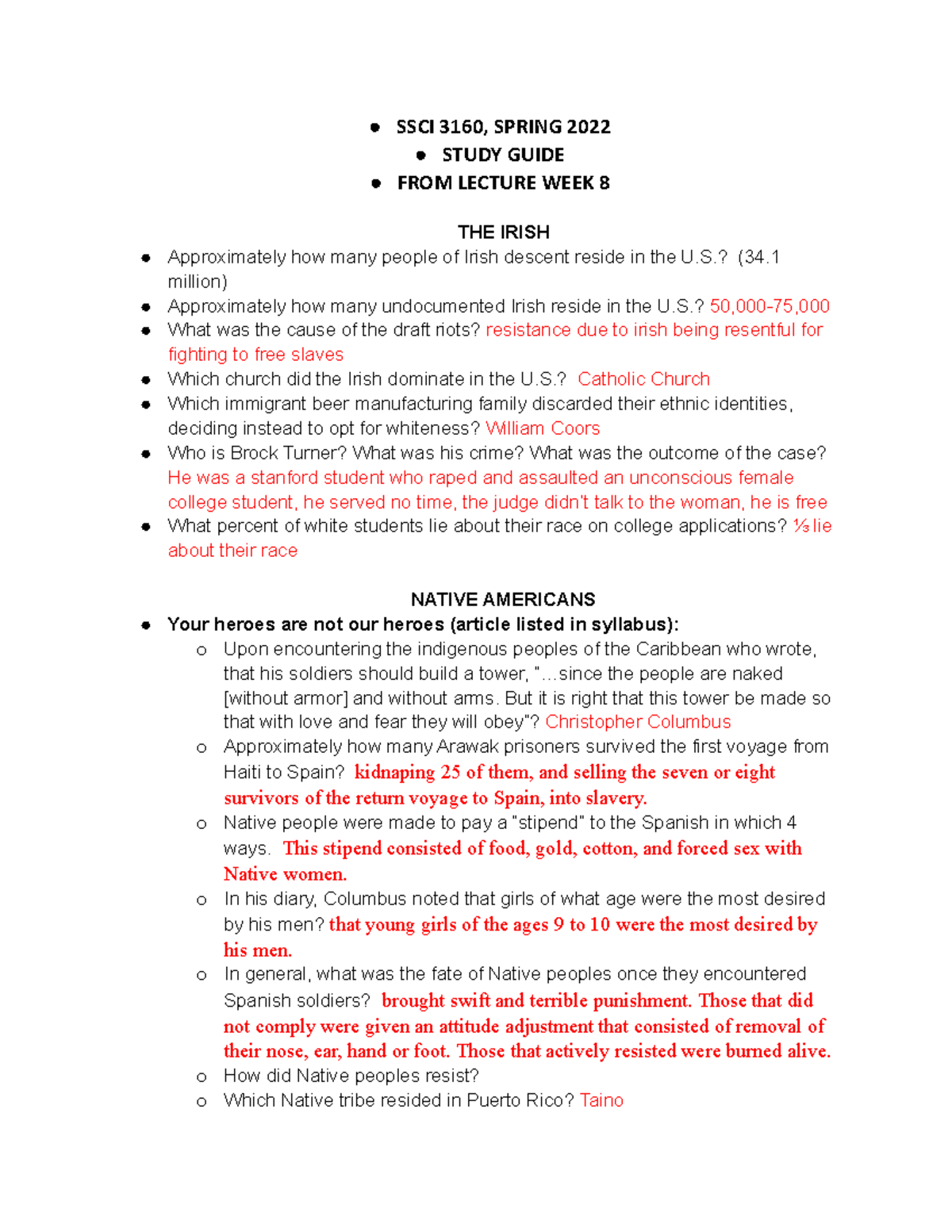 Study guide 8 - SSCI 3160, SPRING 2022 STUDY GUIDE FROM LECTURE WEEK 8 ...