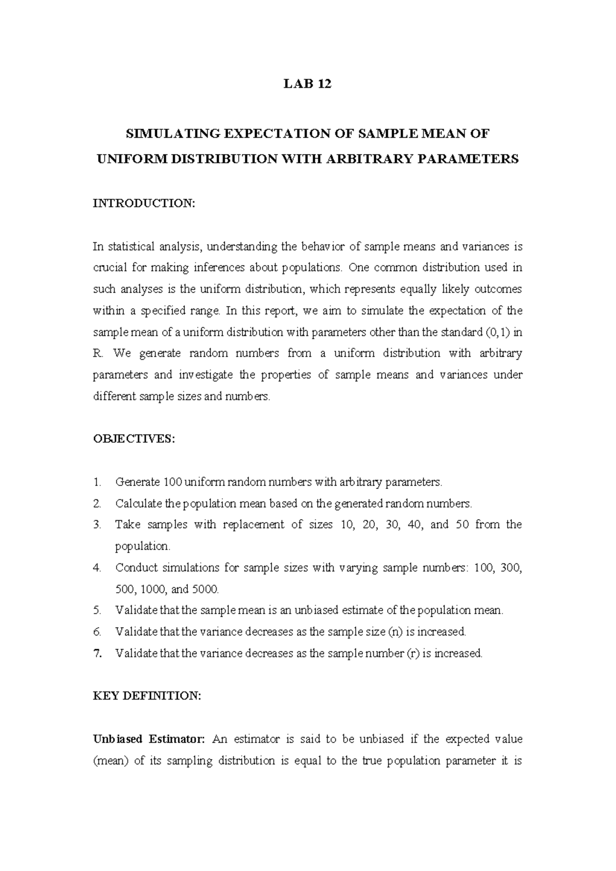 Lab 12 - Good assignmet for stats - LAB 12 SIMULATING EXPECTATION OF ...
