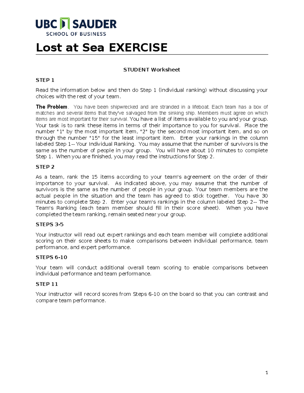 Lost at Sea Exercise Student - Lost at Sea EXERCISE STUDENT Worksheet ...