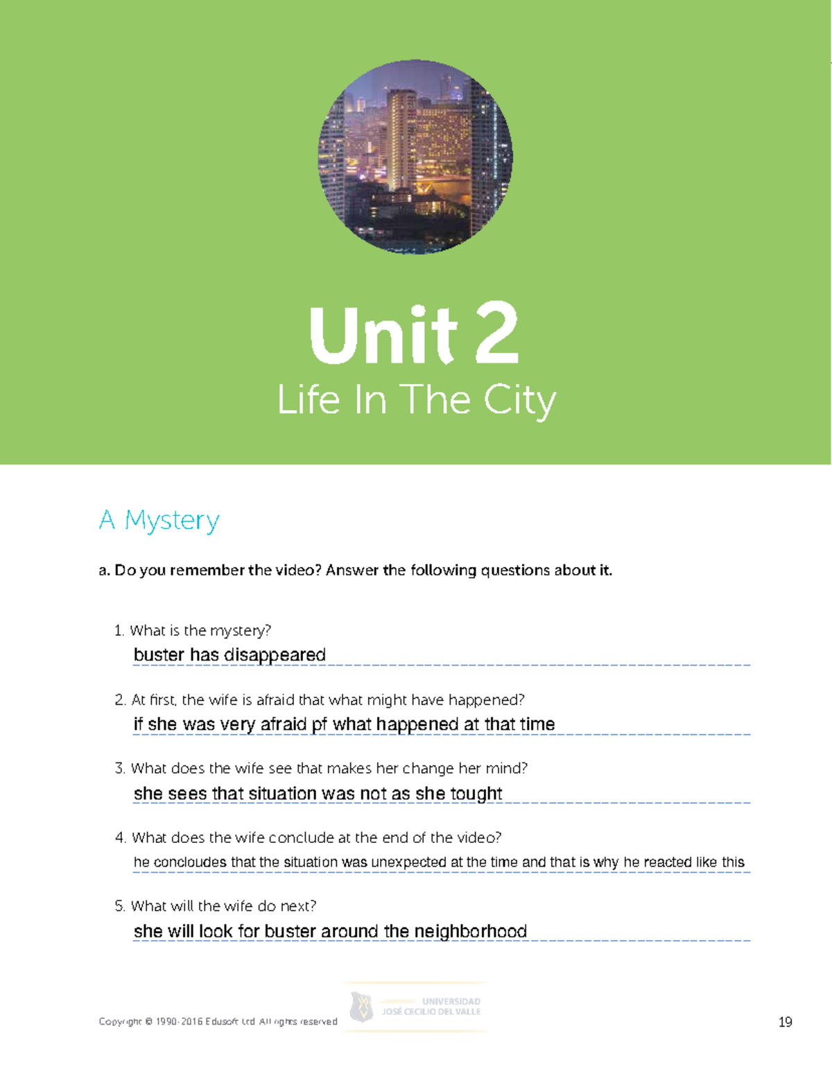 Advanced 1 Workbook Unit-2 - Life In The City Unit 2 A Mystery a. Do ...