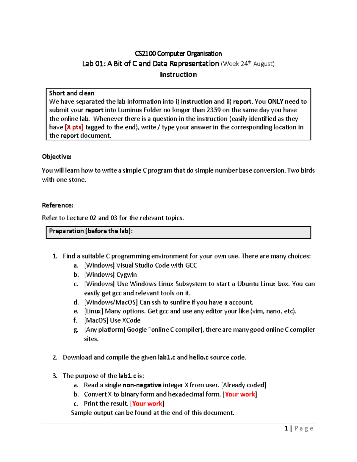 Lab01 Instruction - notes - 1 | Page CS2100 Com put er Organisation Lab ...