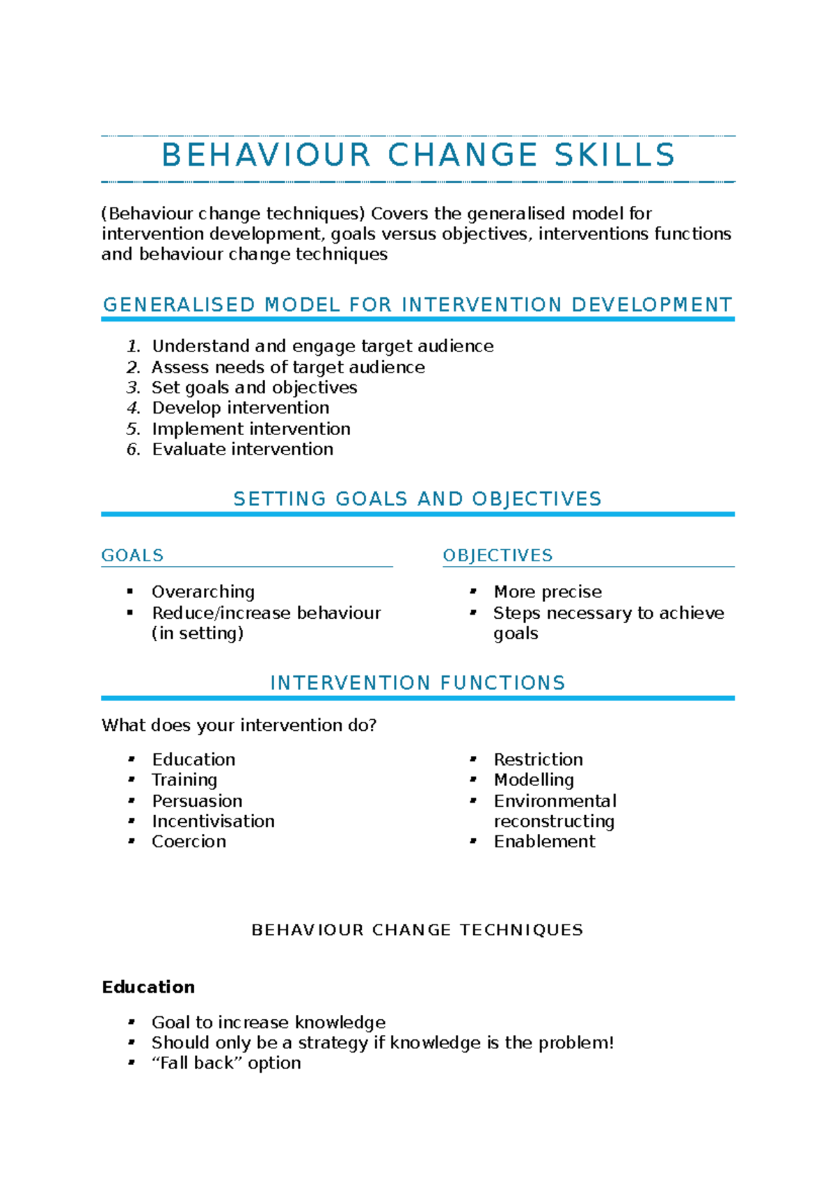 Behaviour Change Skills 11 - B E H AV I O U R C H A N G E S K I L L S ...