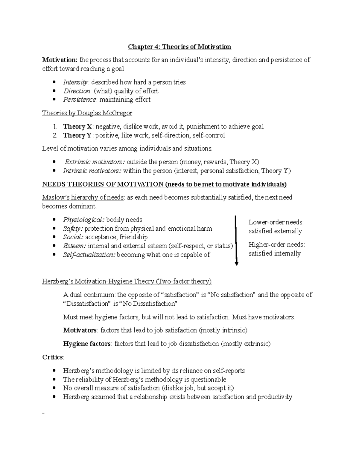 4. Motivation - Lecture notes 4 - Chapter 4: Theories of Motivation ...