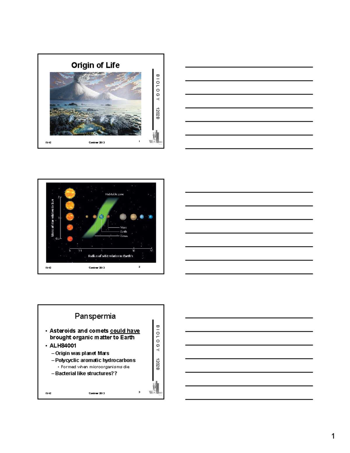 Lecture slides, lectures: Origin of Life, Photosynthesis, Membranes ...