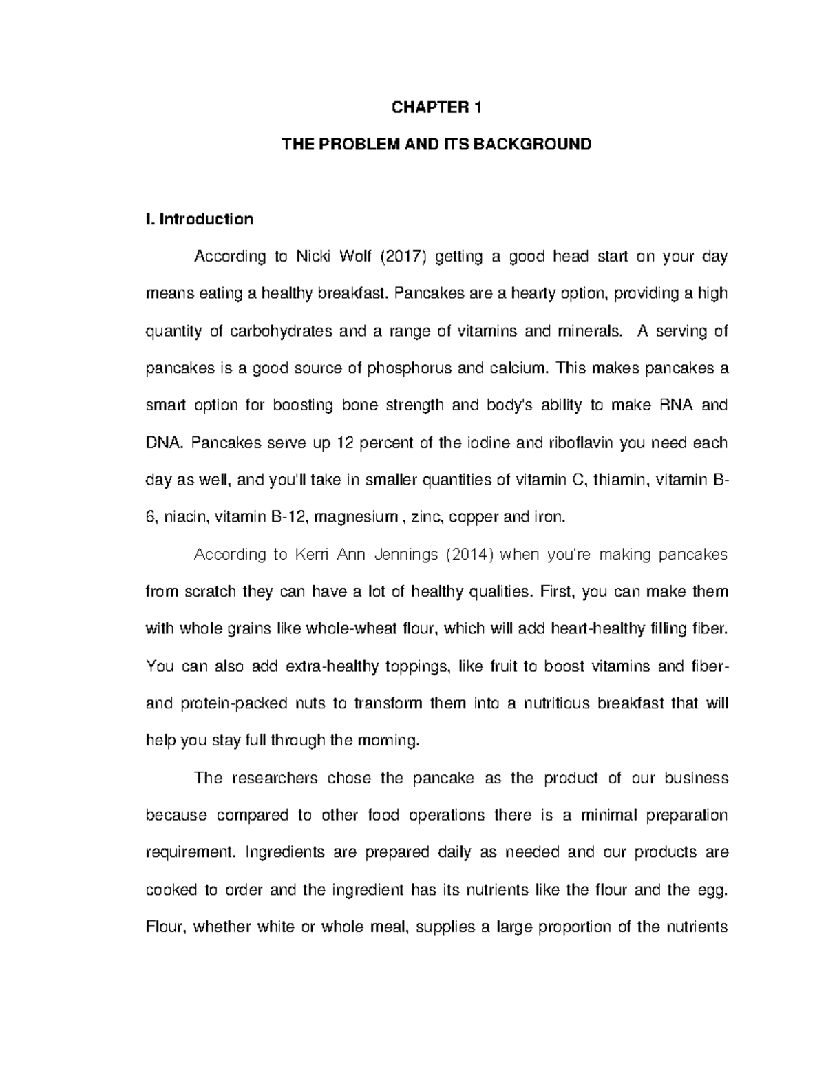Chapter 1 and Chapter 3 of Reseacrch entitled The Potential of Pancake ...