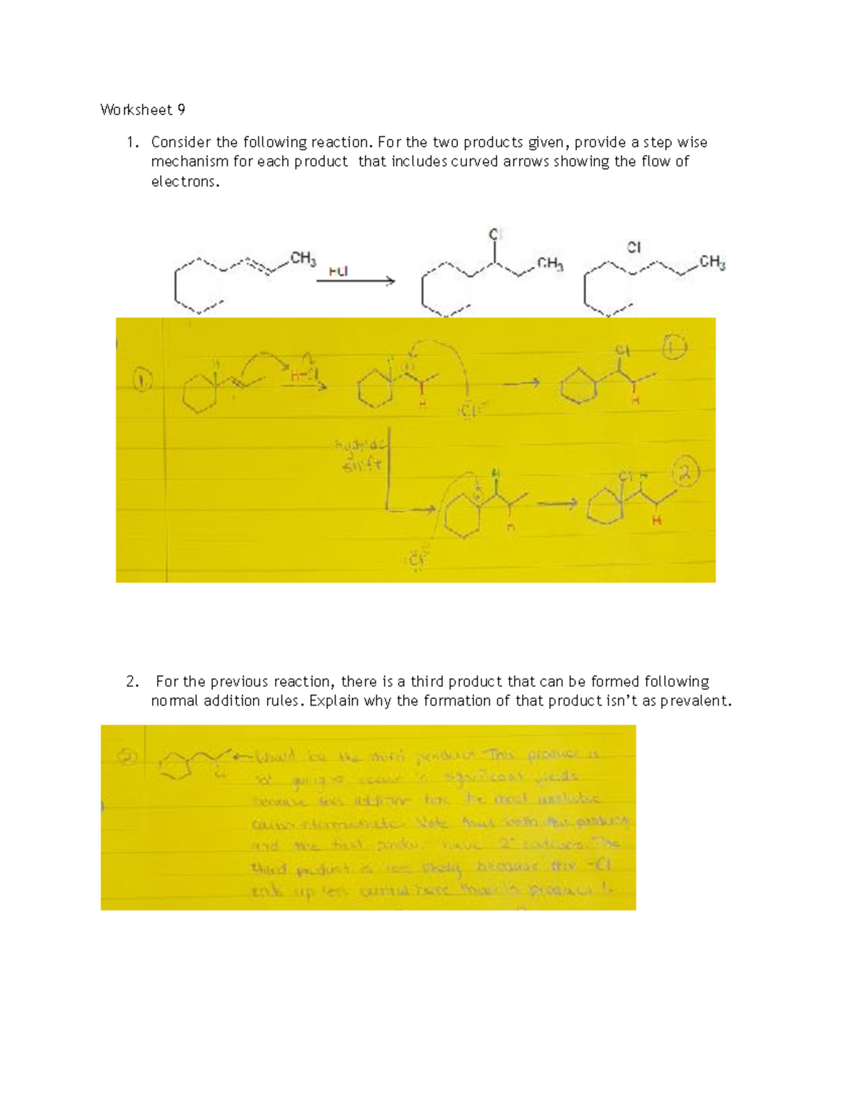Worksheet 9 Answers - CH 235 - Worksheet 9 Consider the following ...