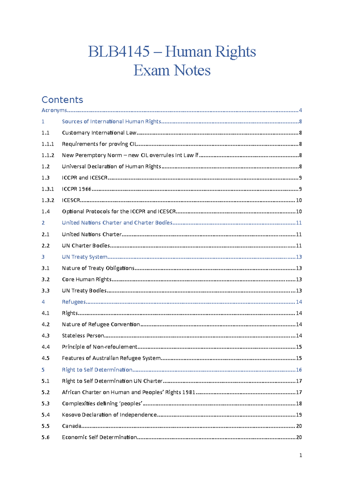 BLB4145 - Human Rights - Exam Notes - BLB4145 – Human Rights Exam Notes ...