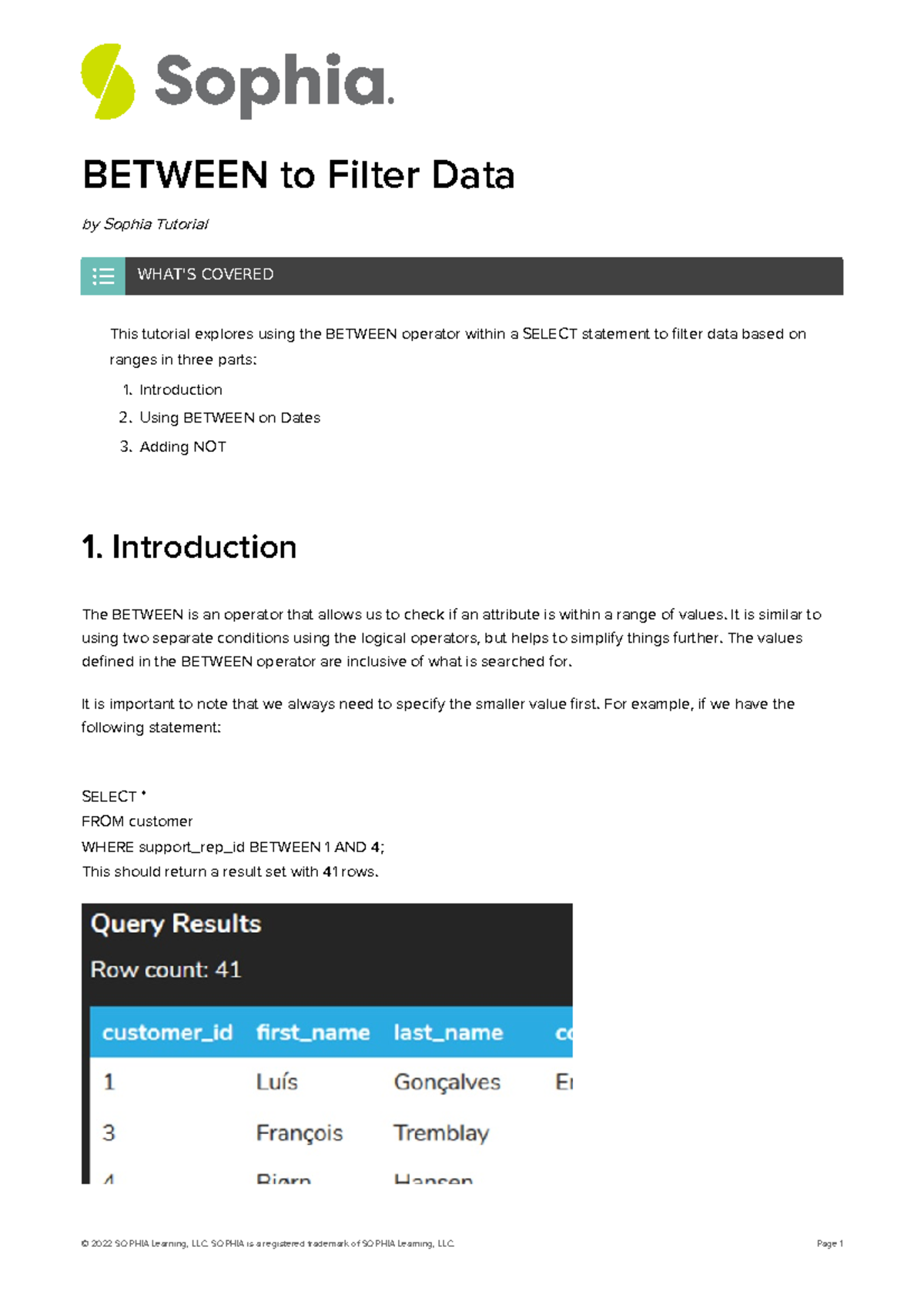 Between To Filter Data Relational Database Between To Filter Data By Sophia Tutorial This